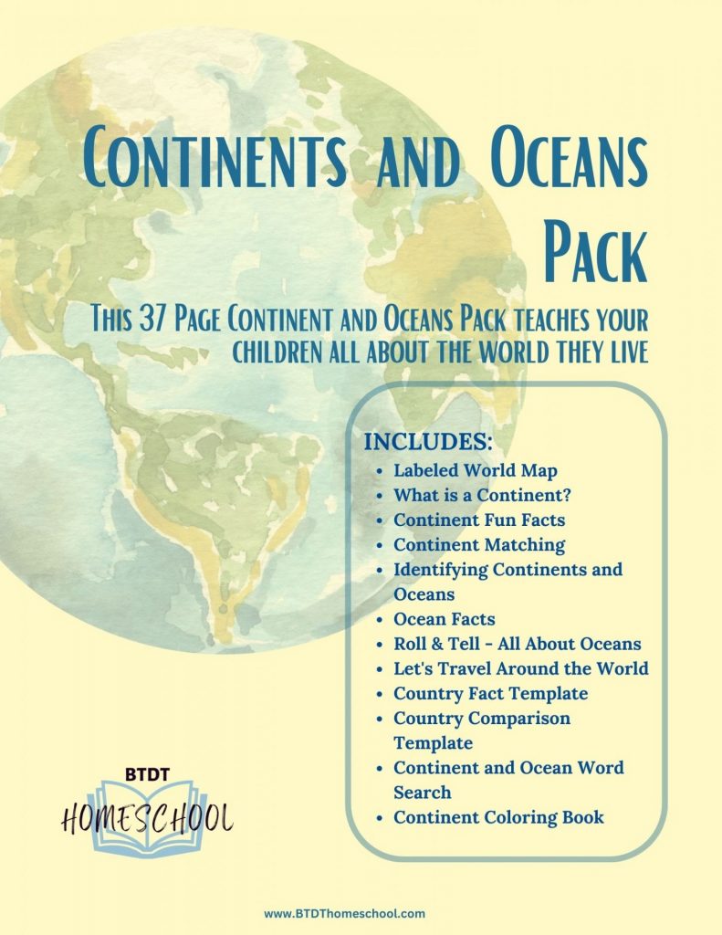 Continents and Oceans Pack (37 pgs) BTDT Homeschool