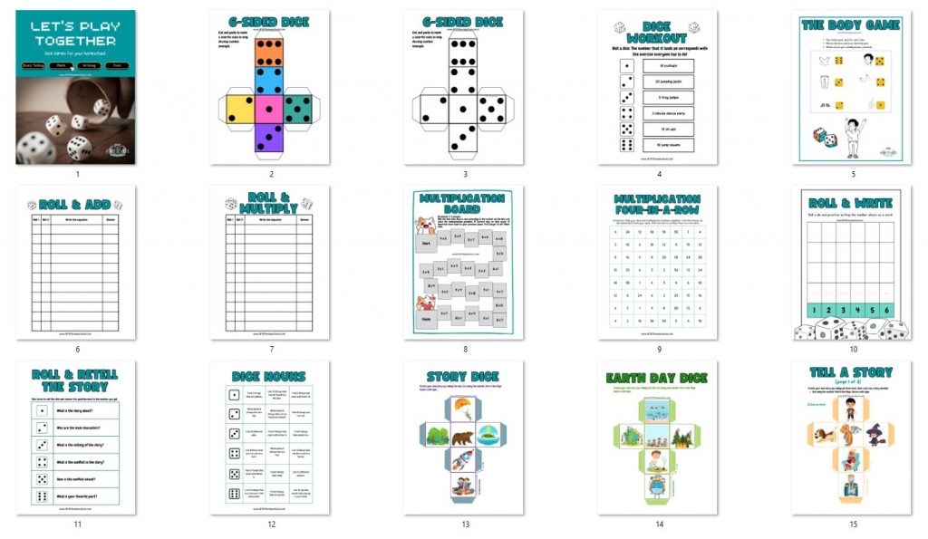 Dice Game Pack- Math, Writing, Story telling & More! BTDT Homeschool