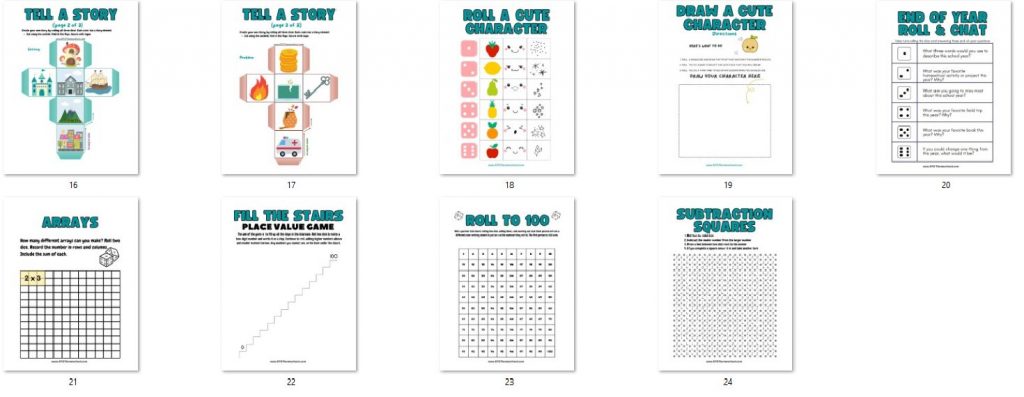 Dice Game Pack- Math, Writing, Story telling & More! BTDT Homeschool